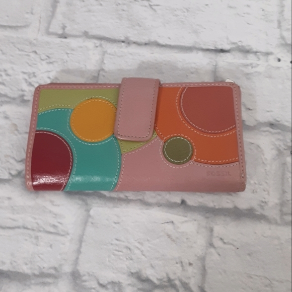 Fossil | Bags | Fossil Multi Color Patch Leather Wallet | Poshmark